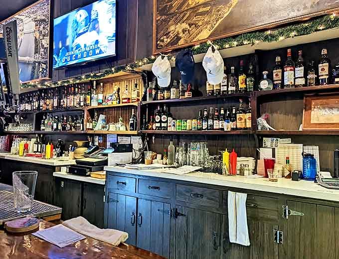 A well-stocked bar ready to serve whatever you need to complement your gloriously indulgent meal choices.