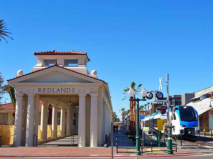 Classical columns frame the entrance like a mini-Parthenon, proving small towns can have big style.