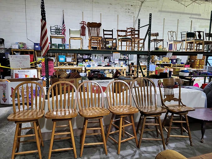 Vintage chairs lined up like they're auditioning for a spot in your dining room ensemble.