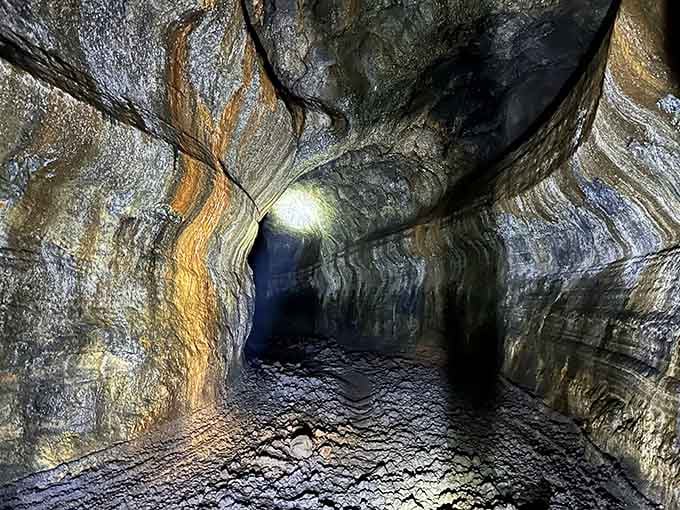 These rippled lava walls tell a 2,000-year-old story that no history book could match.