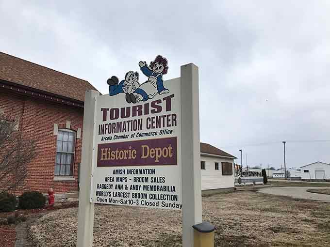 Raggedy Ann and Andy welcome visitors to the information center, because why wouldn't they in their hometown?