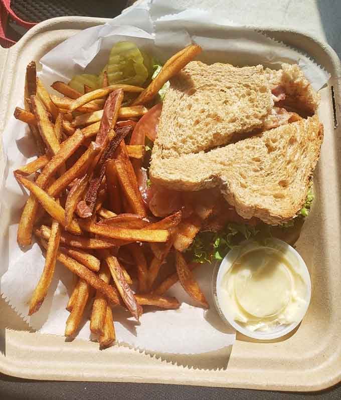 A BLT served in a basket with fries is the kind of no-nonsense lunch that built America.