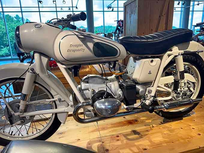 The Douglas Dragonfly looks like something out of a retro-futuristic dream, all cream and chrome and pure British charm.