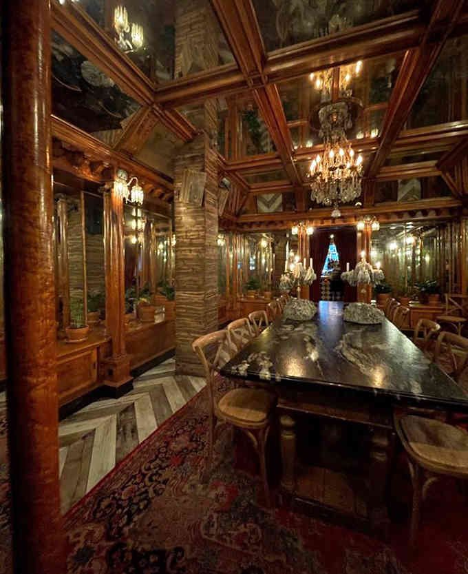 This private dining room has more mirrors and chandeliers than Versailles, but with significantly better Mediterranean food and less French revolution risk.