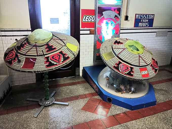 These retro UFO models look ready to beam up unsuspecting visitors at any moment, sci-fi style.