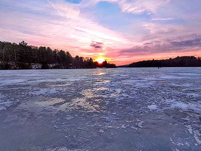 Winter transforms the lake into a frozen wonderland that's equally stunning in a different way.
