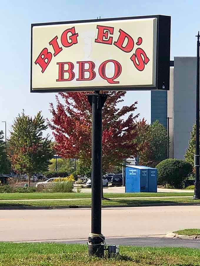 That sign out front isn't subtle, and neither is the barbecue waiting for you inside the building.