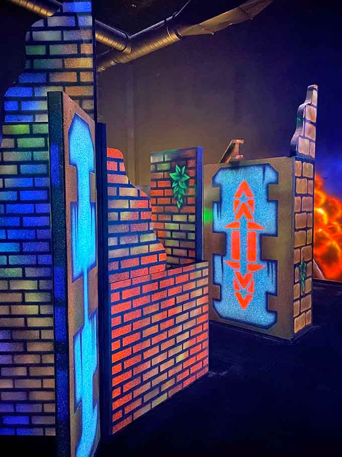Laser tag arena walls that glow with strategic possibilities and the promise of epic battles ahead.