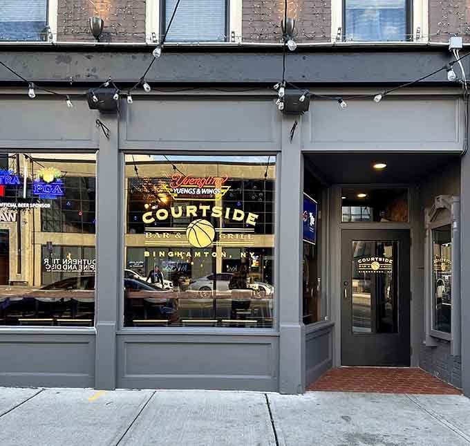 Clean lines and warm lighting make this downtown spot look inviting even from the outside looking in.