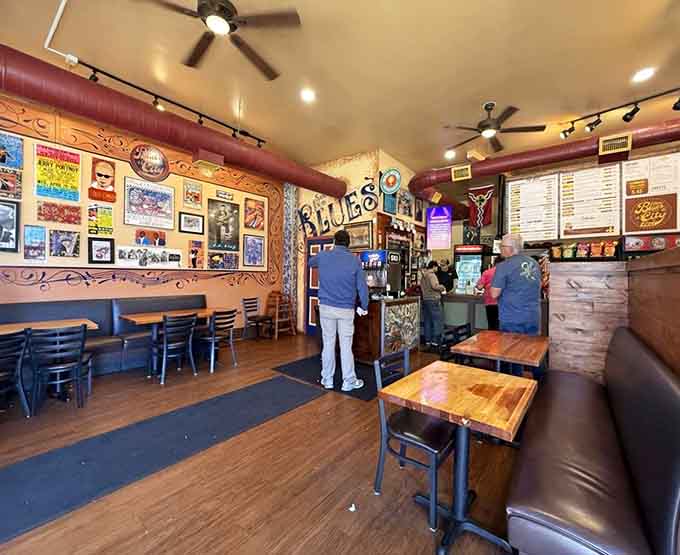 Booth seating and colorful murals make this the kind of place where conversations flow as freely as the sweet tea.