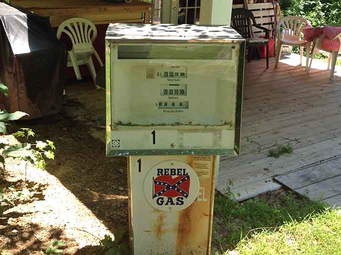 Rebel Gas pumps that look like they've been waiting decades for the General Lee's return.
