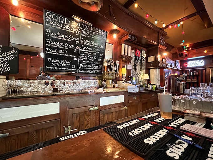 The bar setup suggests they take their drinks as seriously as their entrees, which is exactly right.