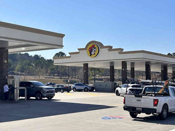 The fuel pumps stretch across the horizon, ensuring you'll never wait long despite the constant parade of visitors.