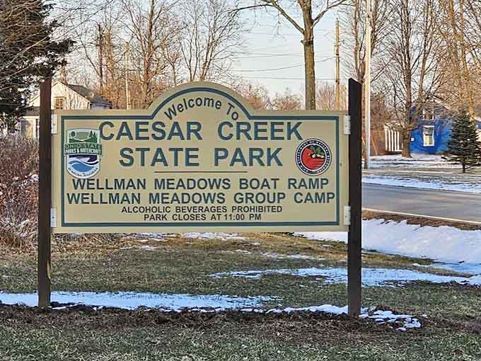 The welcome sign promises boat ramps and camping, but doesn't mention the prehistoric treasures underfoot.