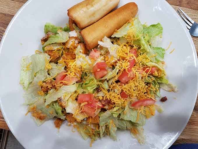 This taco salad arrives piled high with all the fixings, proving that salads can be satisfying without apology.
