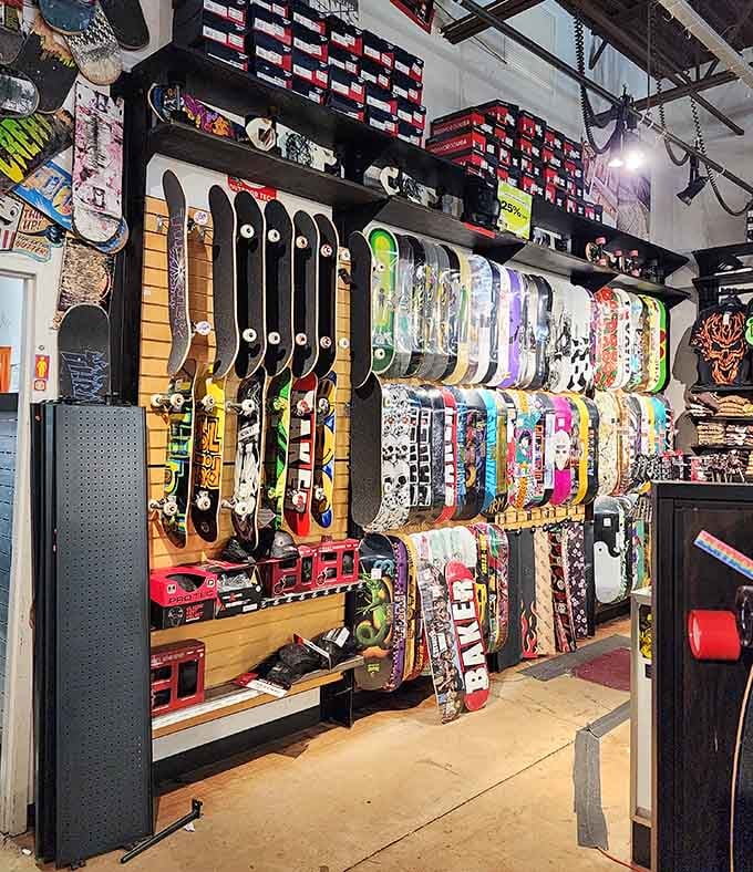 Skateboards displayed like art, for the teenager you once were or the grandkid who thinks you're surprisingly cool.