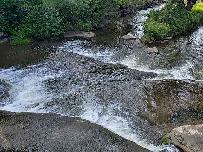 Chittenango Creek meanders peacefully over ancient limestone, completely unaware of its dramatic plunge just downstream from here.