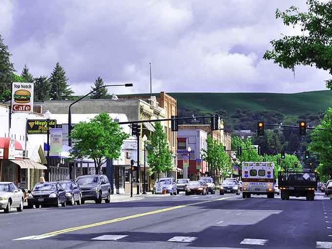 Classic Main Street America, where buildings have character and streets were made for actual human interaction.