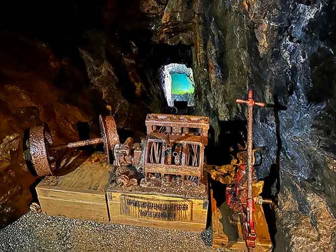 This pneumatic winch represents the evolution of mining technology, making hard work slightly less impossible over time.