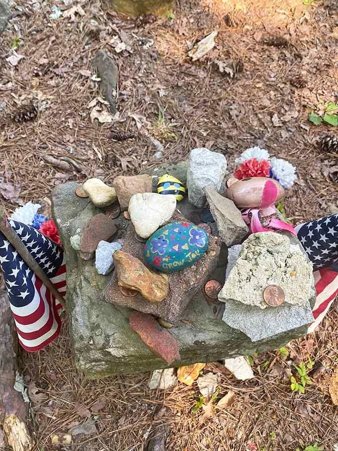 Painted rocks and pennies left by visitors transform graves into treasure troves of affection from strangers who understand the loss.