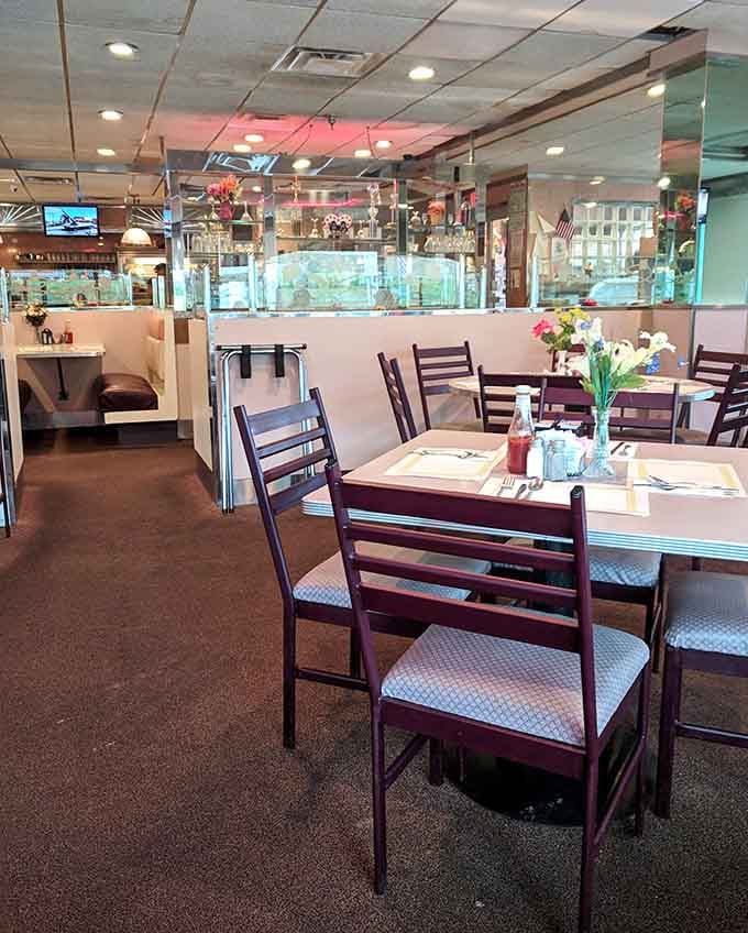 Comfortable booths with that perfect worn-in feel where countless meals and memories have been happily shared.