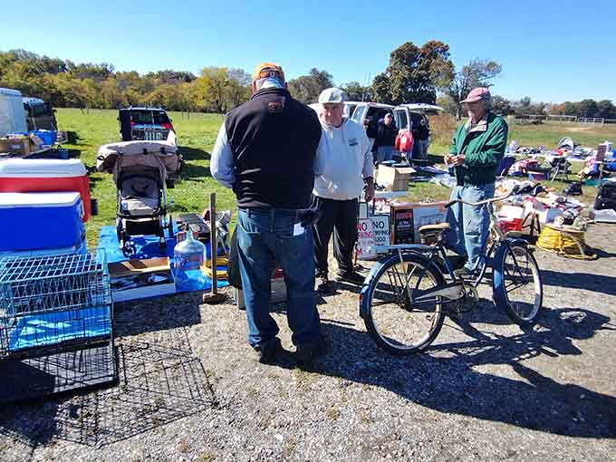 Outdoor vendors gathering like a tailgate party where everyone's selling instead of grilling, and the deals are smoking.