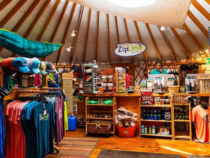 Stock up on souvenirs and gear inside the yurt where adventure meets retail therapy among the pines.