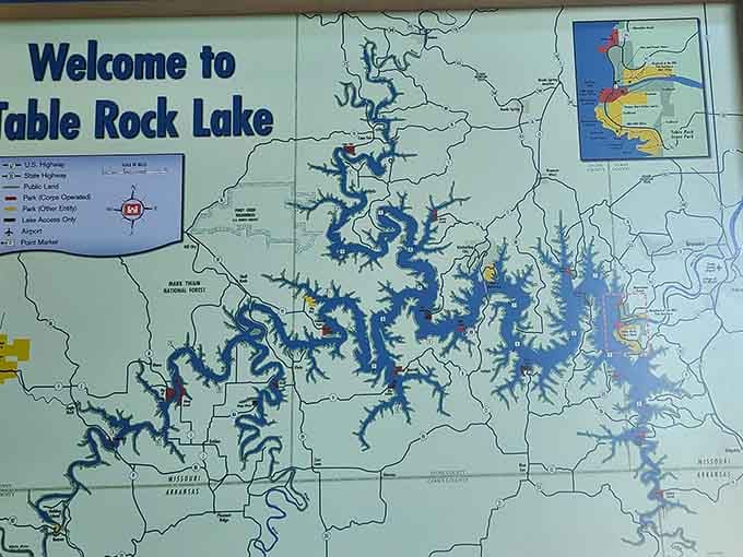 Table Rock Lake's serpentine shoreline sprawls across the map like nature's own choose-your-own-adventure story.