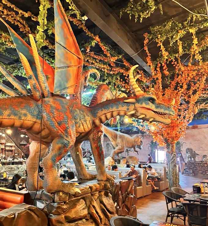 A pteranodon soaring overhead while you decide between appetizers is exactly the dinner companion you never knew needed.