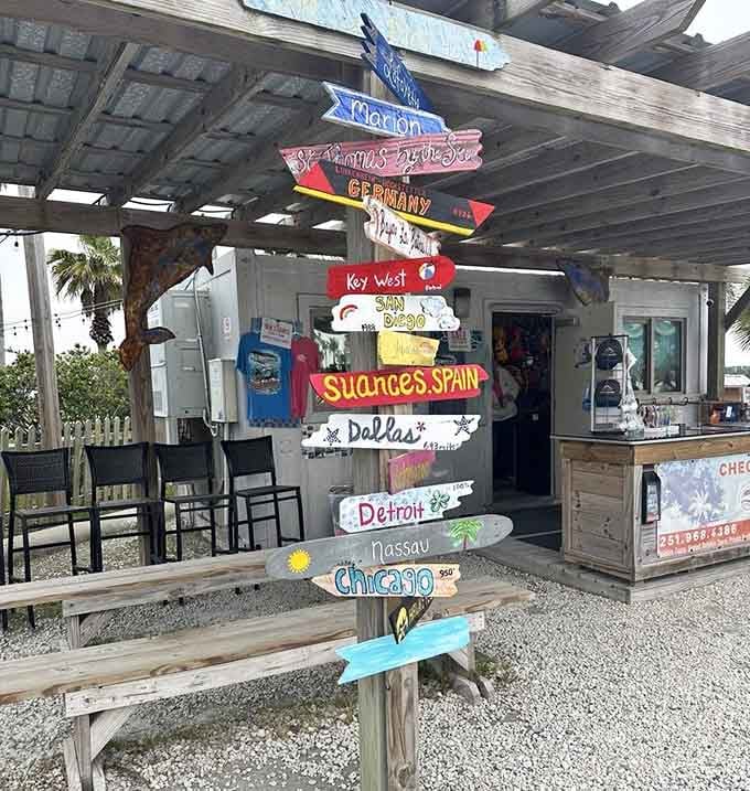 This whimsical signpost reminds you that Orange Beach embraces its laid-back coastal charm with pride and humor.