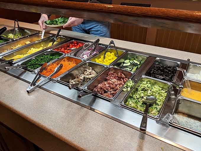 Fresh vegetables waiting patiently while everyone else heads straight for the biscuits and gravy, as nature intended.