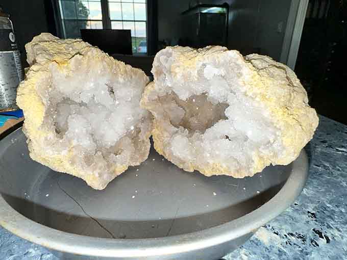 This geode cracked open reveals nature's hidden sparkle, better than any jewelry store display.