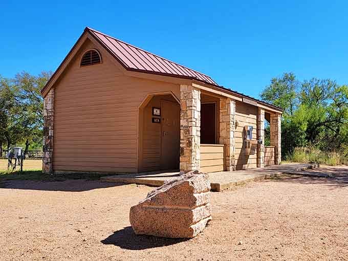Even the restrooms here are built to blend with the landscape, proving Texas does nature right.