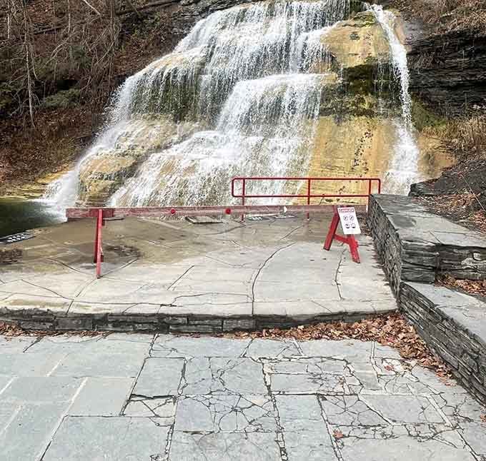 The platform offers front-row seats to the main attraction, though swimming season hasn't opened for business quite yet.