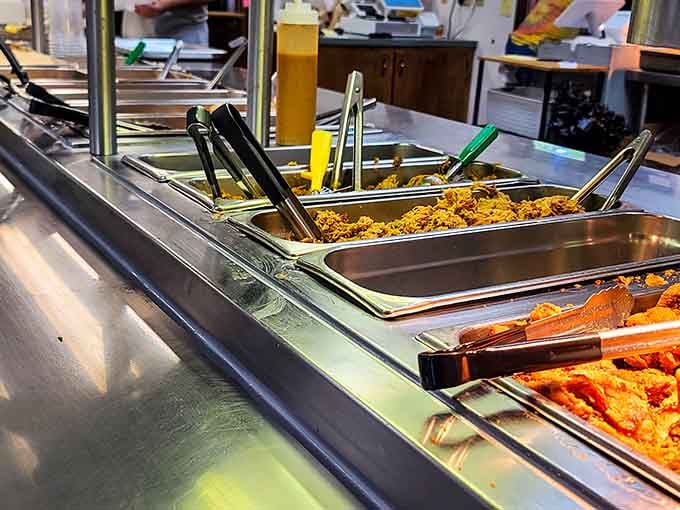 The buffet-style setup showcasing golden hash, perfectly cooked sides, and all the Southern comfort you crave.