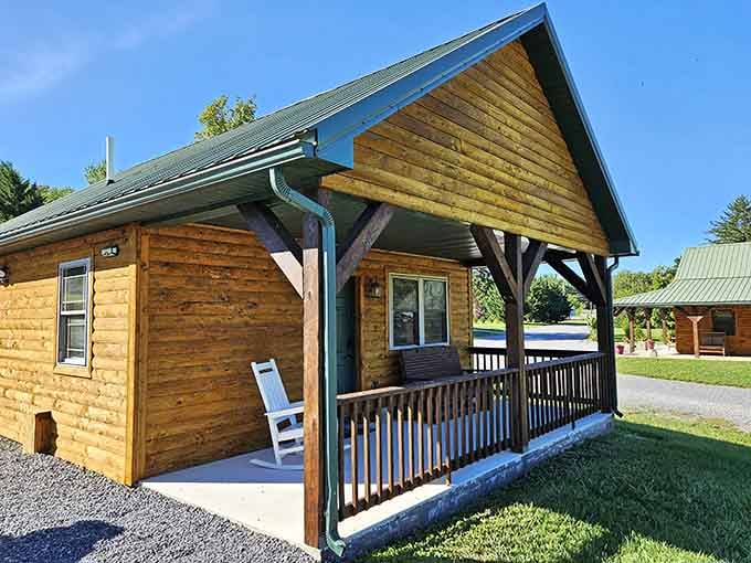These cozy cabins at 7 C's Lodging offer front-porch relaxation with mountain views included free.