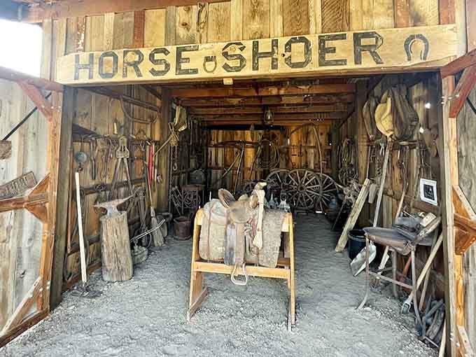 The blacksmith shop displays tools and equipment that built a community through sweat, skill, and serious upper body strength.