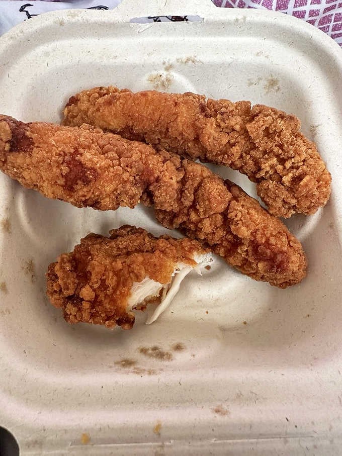 Golden, crispy chicken strips with that satisfying crunch remind you this place does savory as well as sweet.