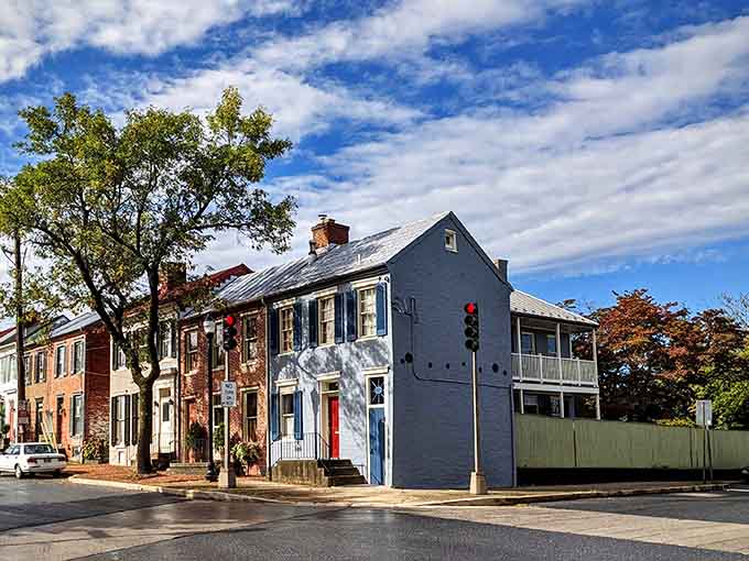 Historic row houses painted in cheerful hues remind you that architecture doesn't have to take itself too seriously.