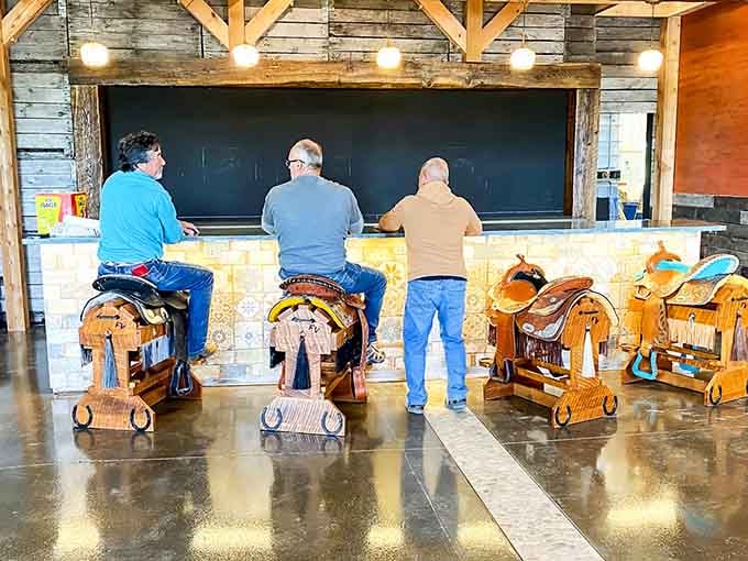 Saddle bar stools bring Western whimsy to wine country, because who says sophistication can't have a sense of humor?