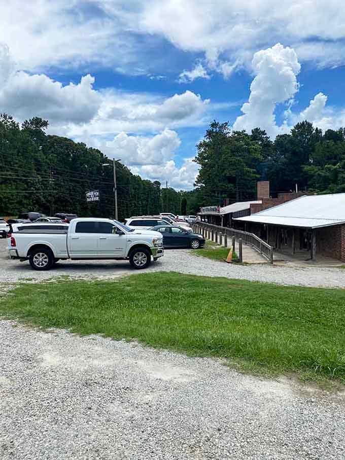 The gravel parking lot fills up fast during lunch, which is always the most reliable sign you're at the right place.