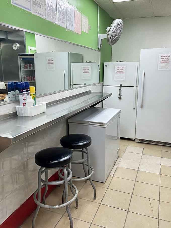 Two stools and a dream: the entire seating arrangement at Manhattan's most democratically priced dumpling destination extraordinaire.