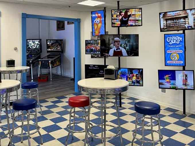 Chrome stools and checkered floors create the perfect stage for making questionable decisions about your daily sugar intake.