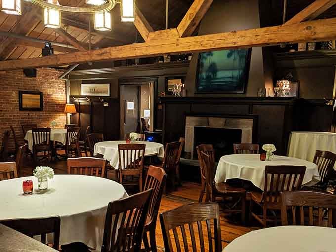 Another angle of the dining room showing off those gorgeous exposed beams and the kind of ambiance money can't buy.