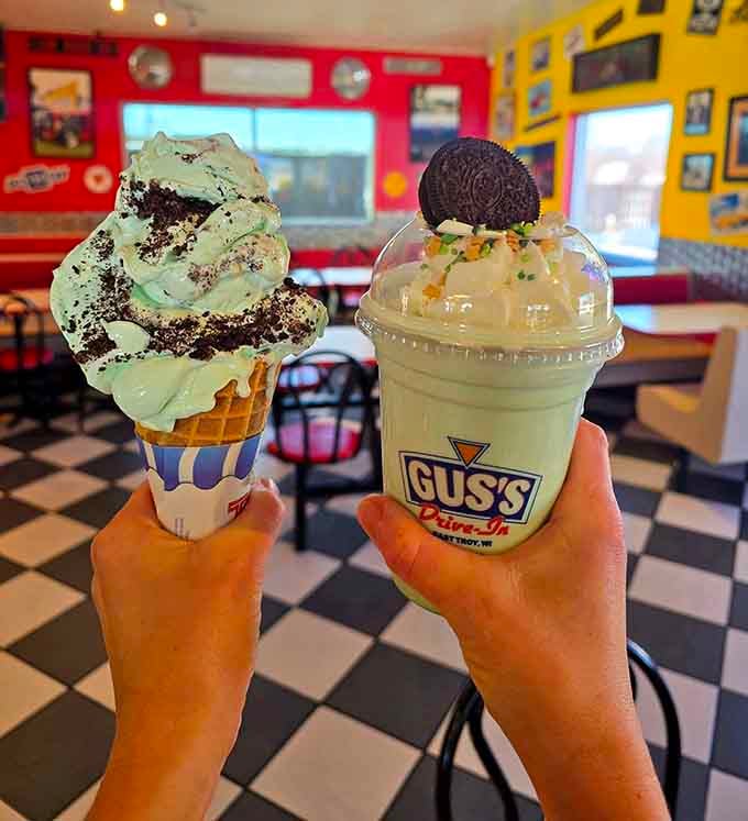 Mint Oreo custard and shake proving that sometimes you need both spoon and straw to achieve true happiness.
