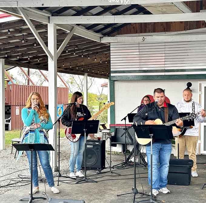 Live music under the pavilion transforms a simple farm visit into a full-blown experience that engages all your senses at once.