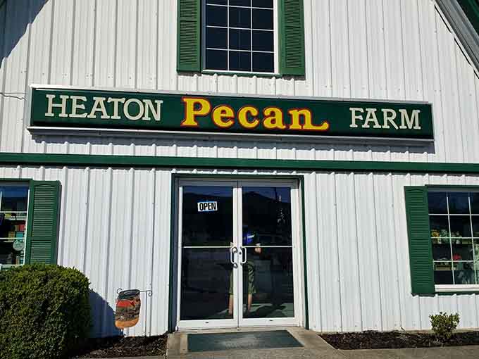 The bold yellow "Pecan" lettering tells you exactly what treasure awaits behind those welcoming doors.
