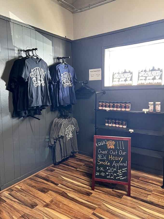 Heavy Smoke apparel and sauces for sale, because sometimes you need to take the experience home with you.