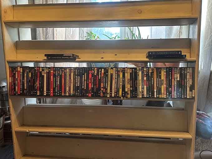 Before Netflix existed, these DVD spines represented Friday night excitement and the agony of choosing just one movie rental.