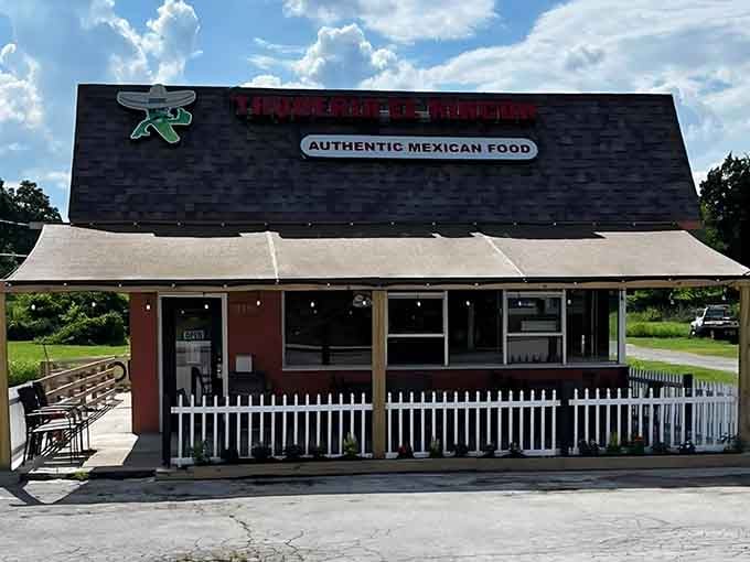 That welcoming porch practically begs you to sit down with some mexican food and contemplate life's simpler, spicier pleasures.